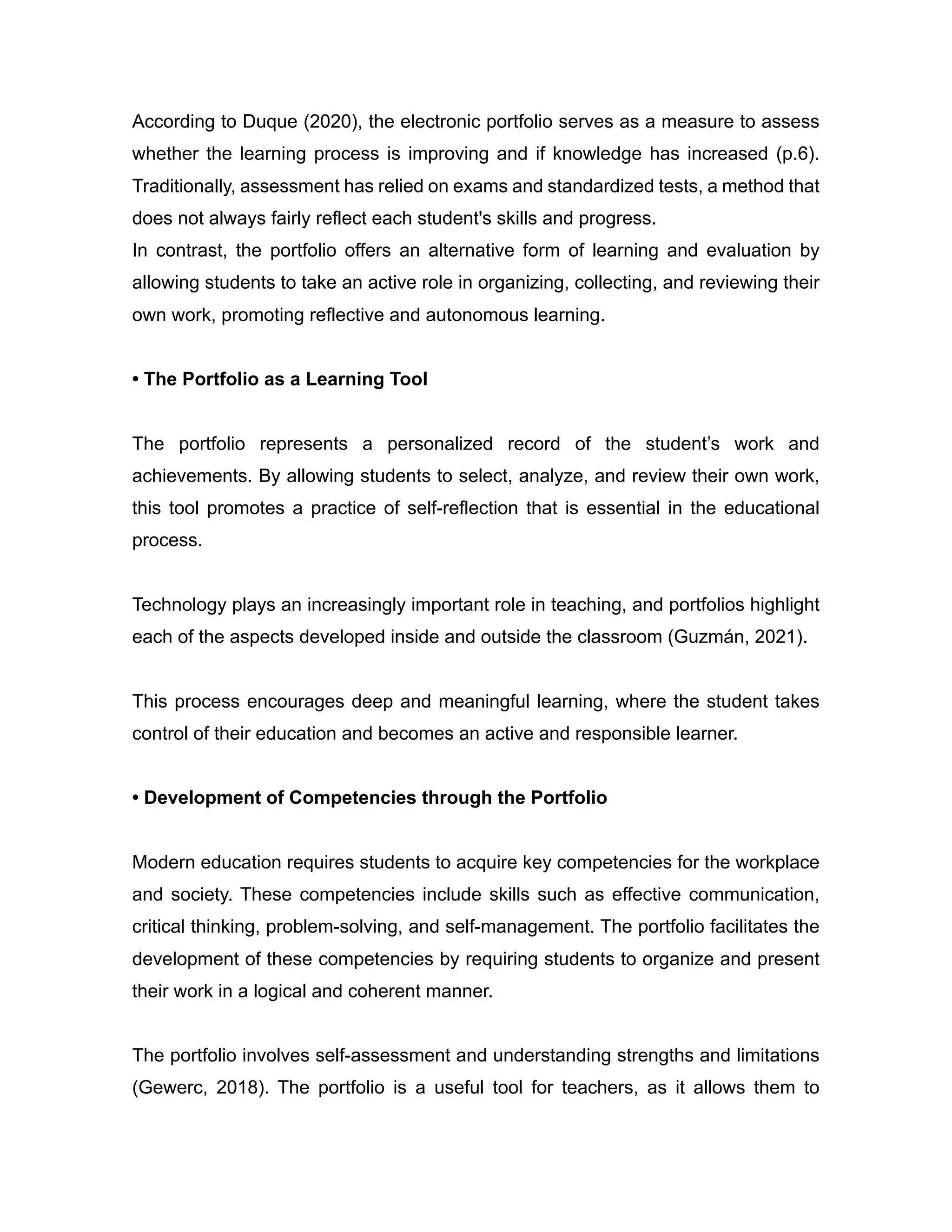 The Portfolio: A Tool for Learning, Competency Development, and ...