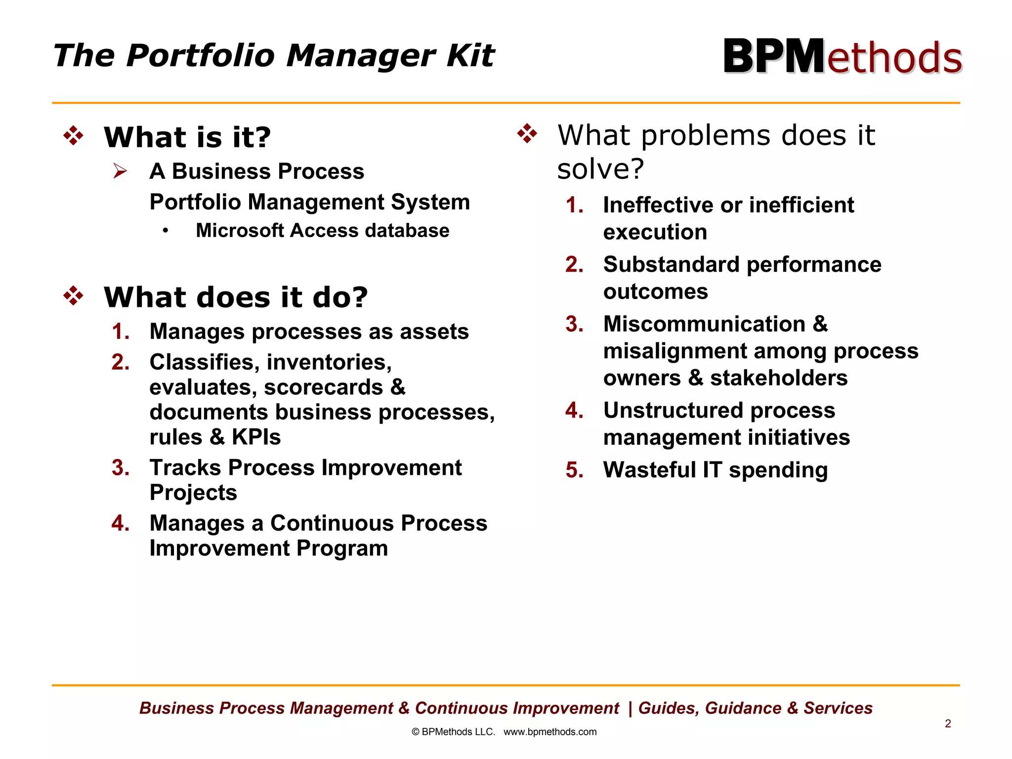 The BPM Portfolio Manager Kit: How-to-Use Details | PPT