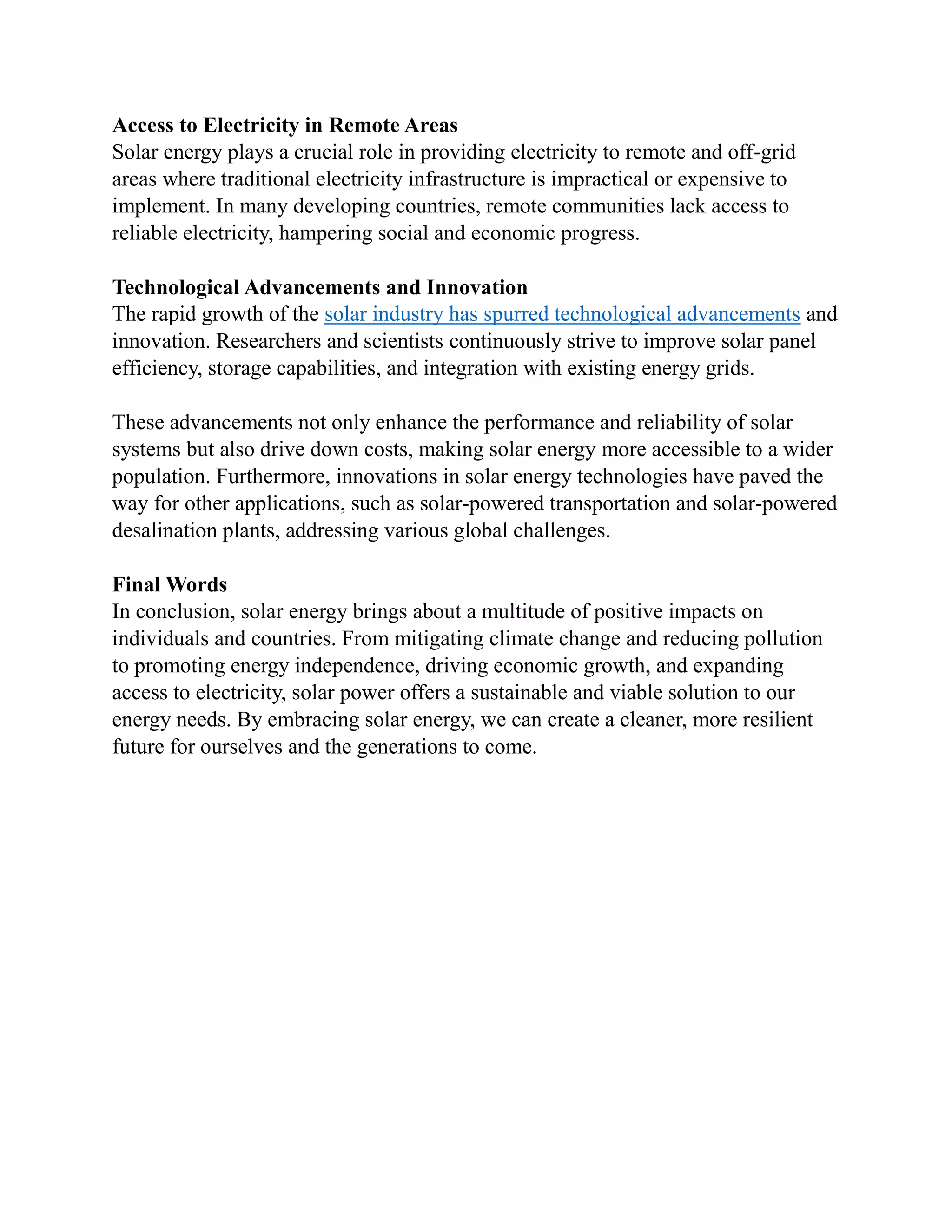 The Positive Impact of Solar Energy on People and Countries | DOCX ...