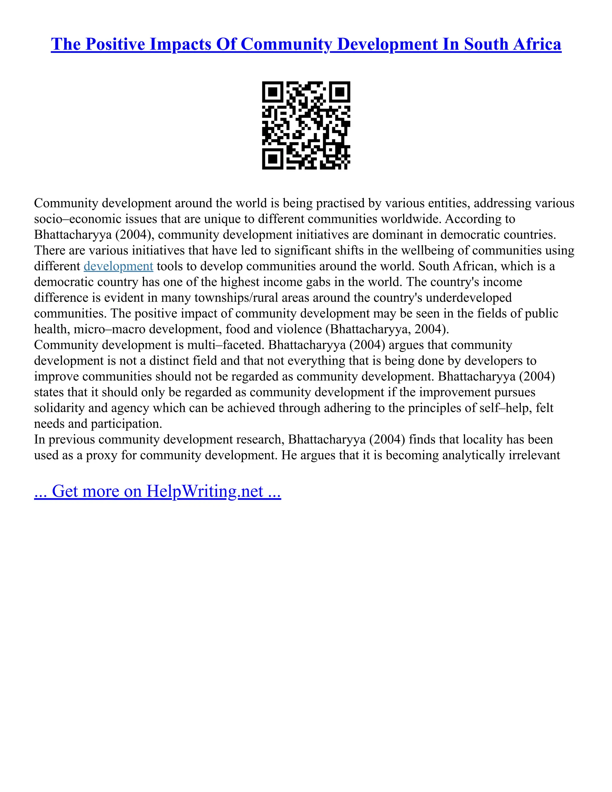 The Positive Impacts Of Community Development In South Africa | PDF