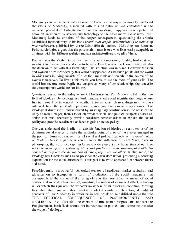 The post modernity as ideology of neoliberalism and globalization | PDF