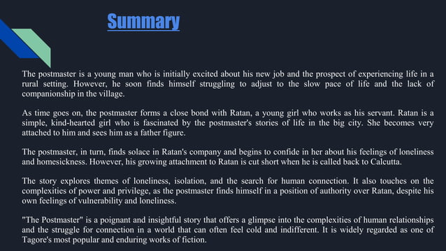 The Postmaster_ by Rabindranath Tagore.pptx | Family and Relationships