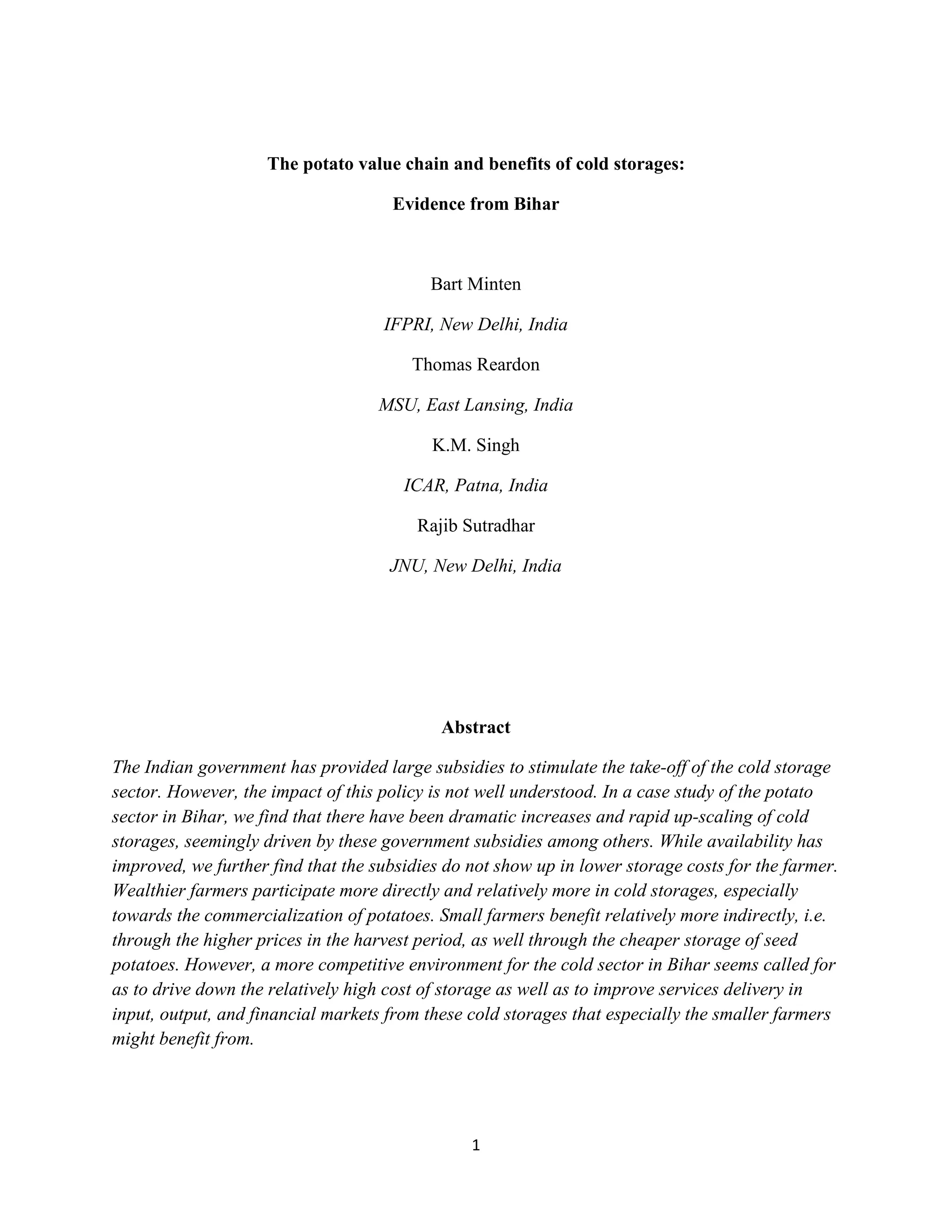 The potato value chain and benefits of cold storages | PDF