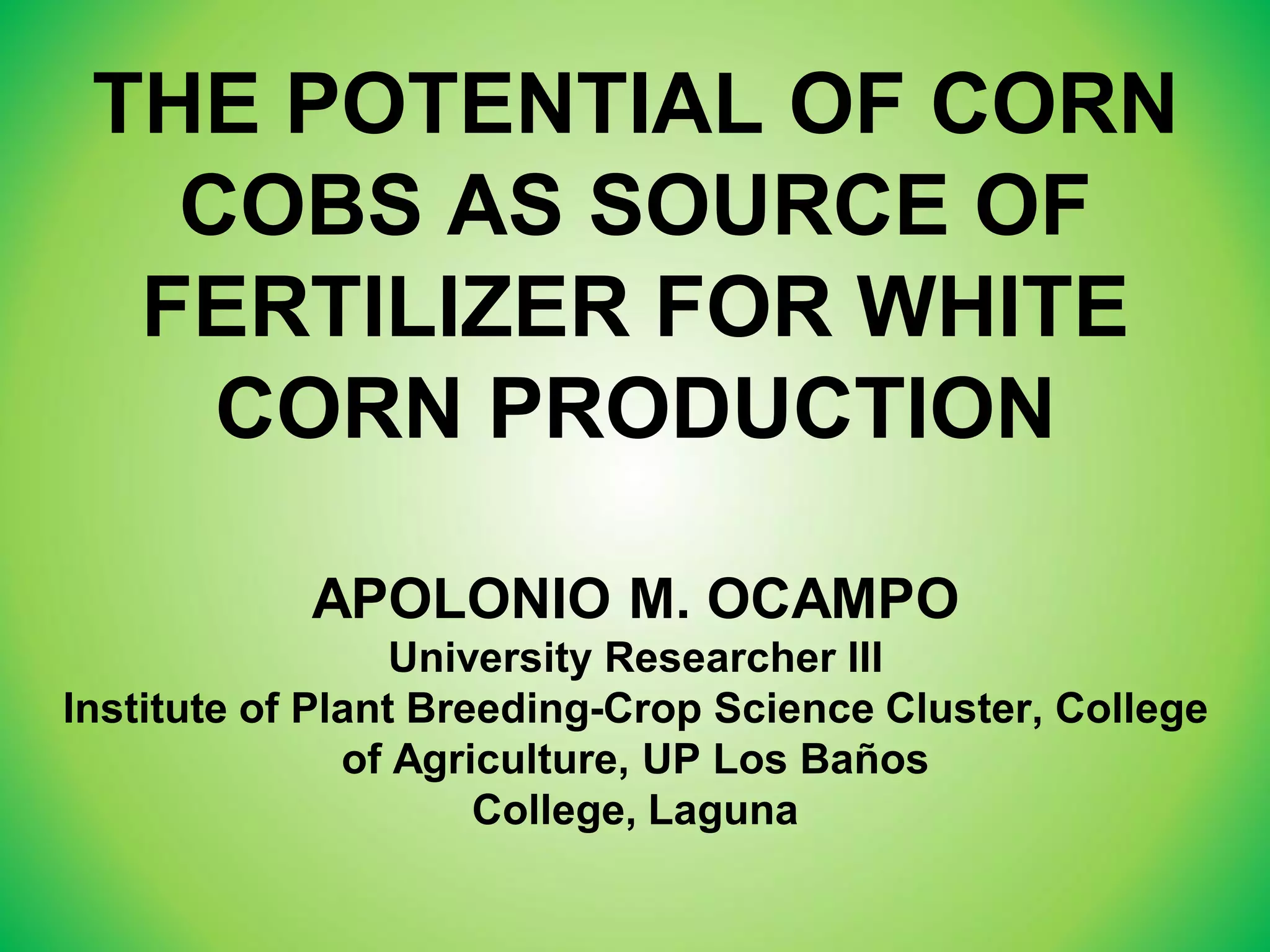 The potential of corn cobs as source of fertilizer for white corn ...