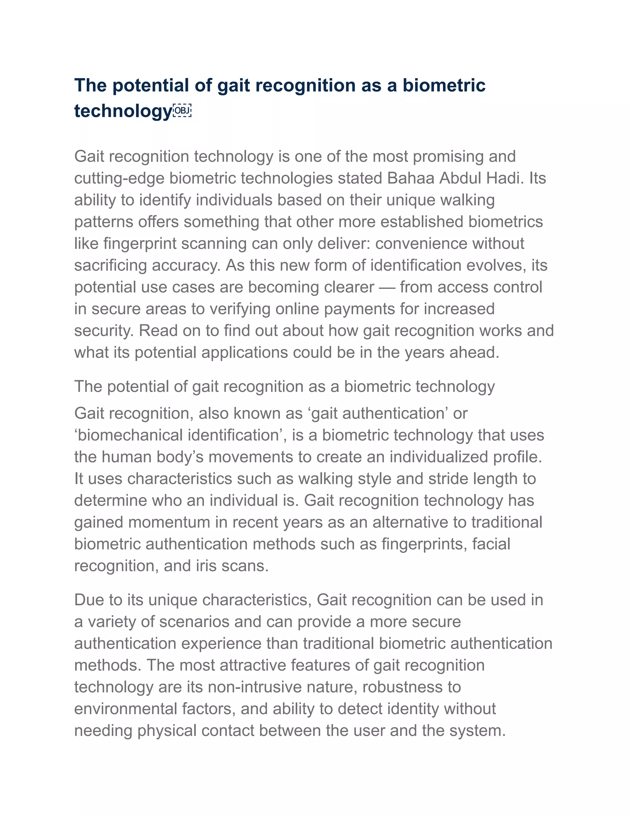 The potential of gait recognition as a biometric technology .pdf