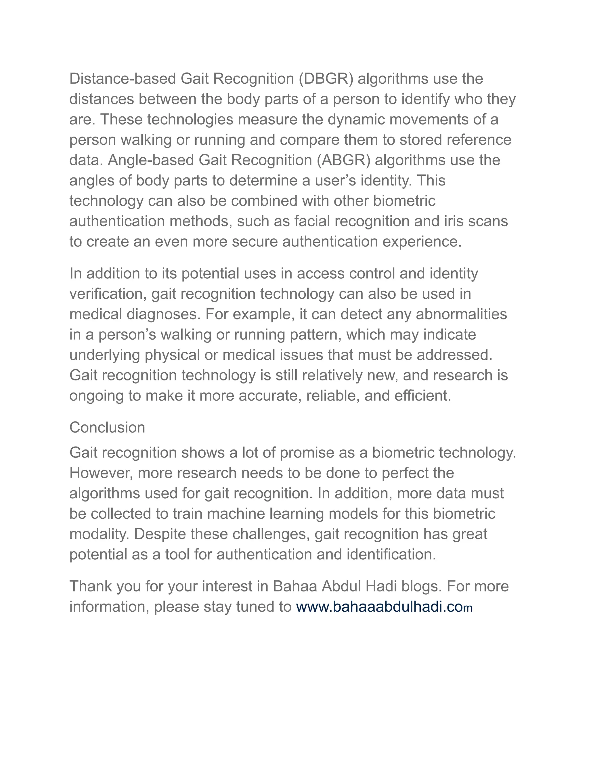 The Potential Of Gait Recognition As A Biometric Technology Pdf