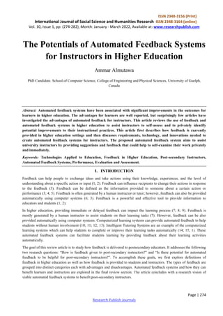 The Potentials of Automated Feedback Systems for Instructors in Higher ...
