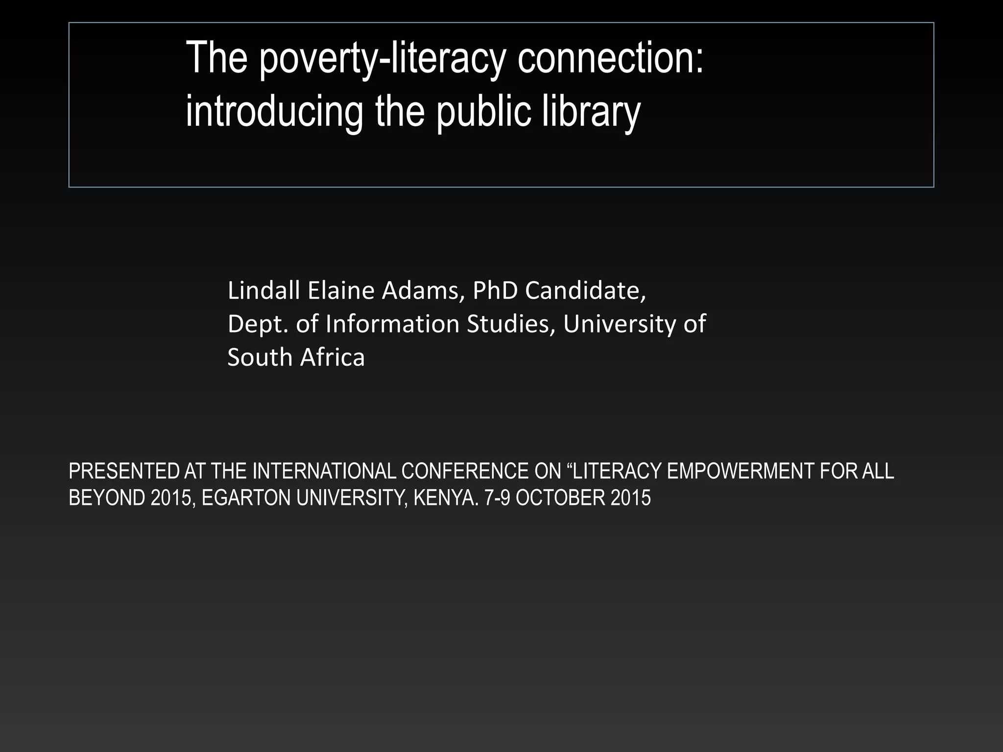 The poverty literacy connection | PPT