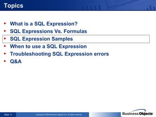 Crystal Reports - The Power and Possibilities of SQL Expressions | PPT