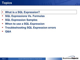 Crystal Reports - The Power and Possibilities of SQL Expressions | PPT