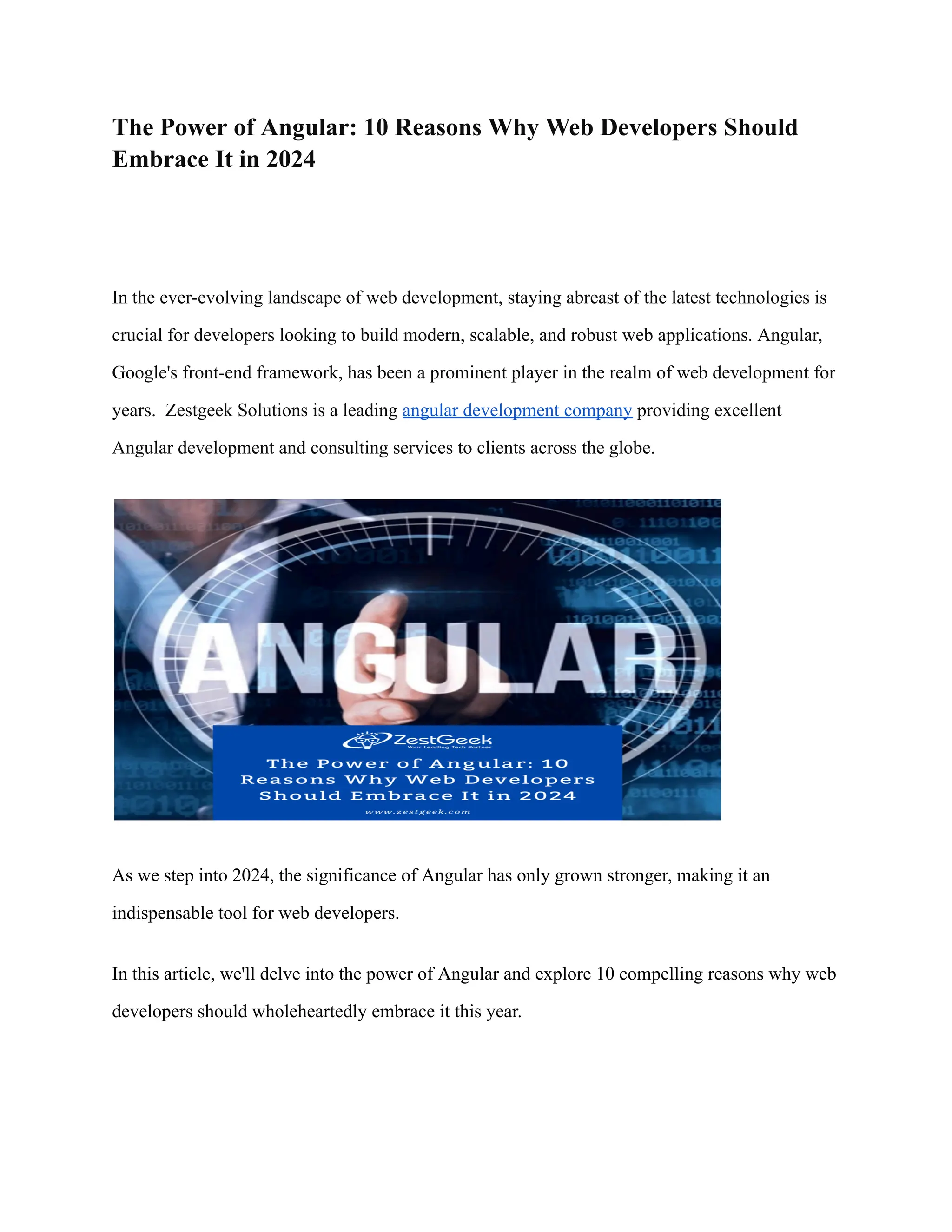 The Power of Angular: 10 Reasons Why Web Developers Should Embrace It in 2024 | PDF