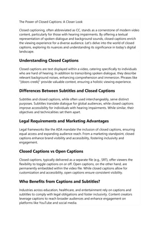 The Power of Closed Captions A Closer Look | PDF