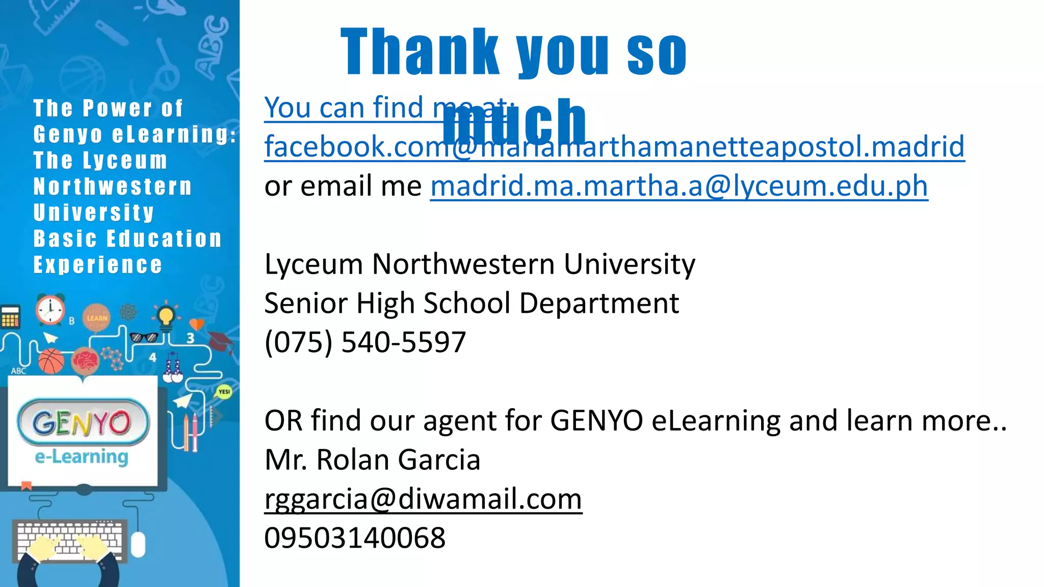 The Power of Genyo eLearning- The Lyceum Northwestern University Basic ...