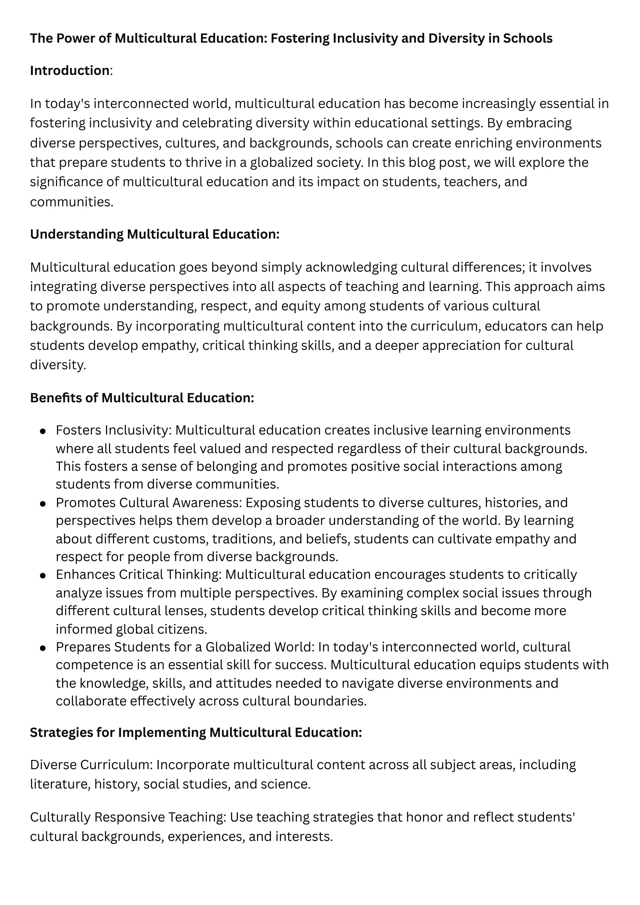 The Power of Multicultural Education Fostering Inclusivity and ...