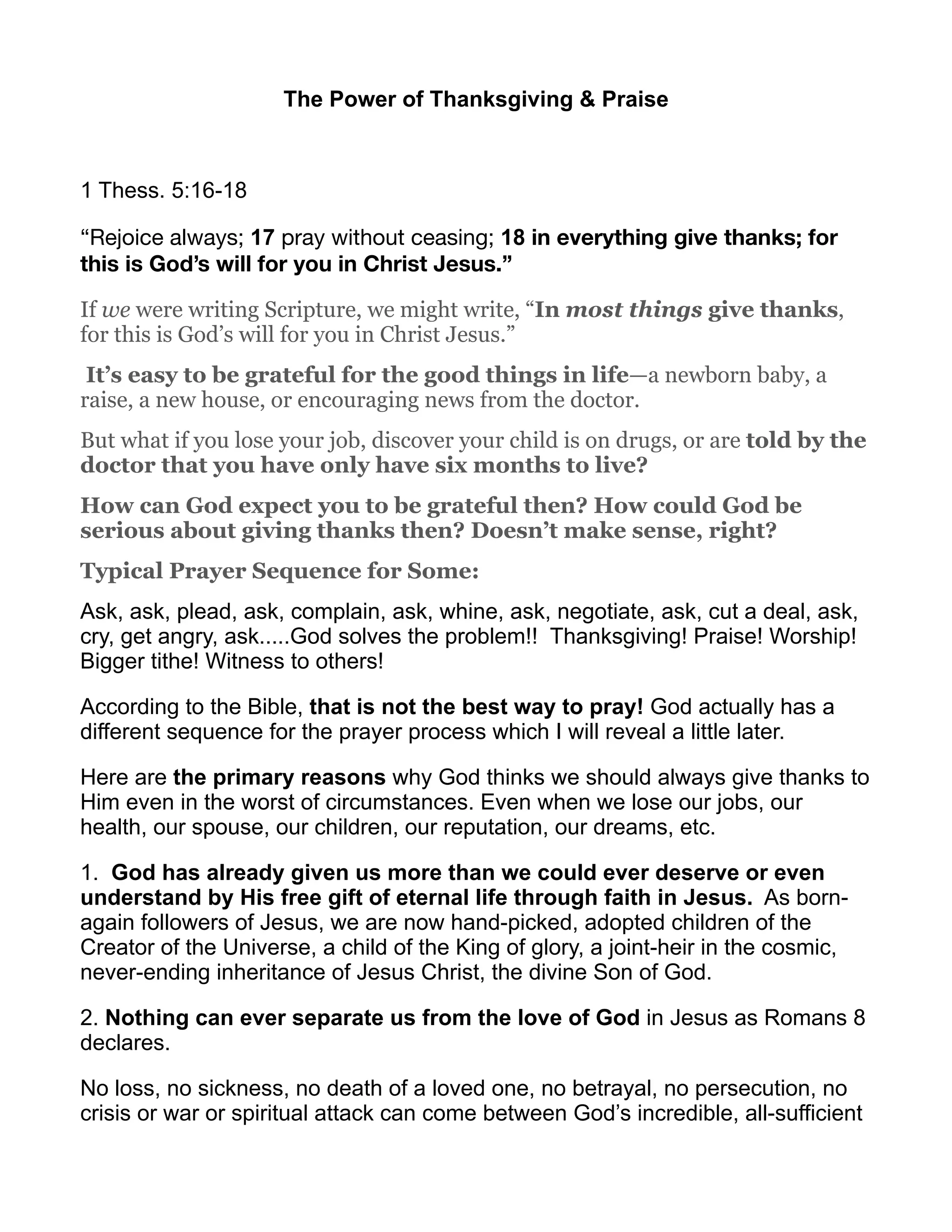 The Power of Thanksgiving & Praise | PDF