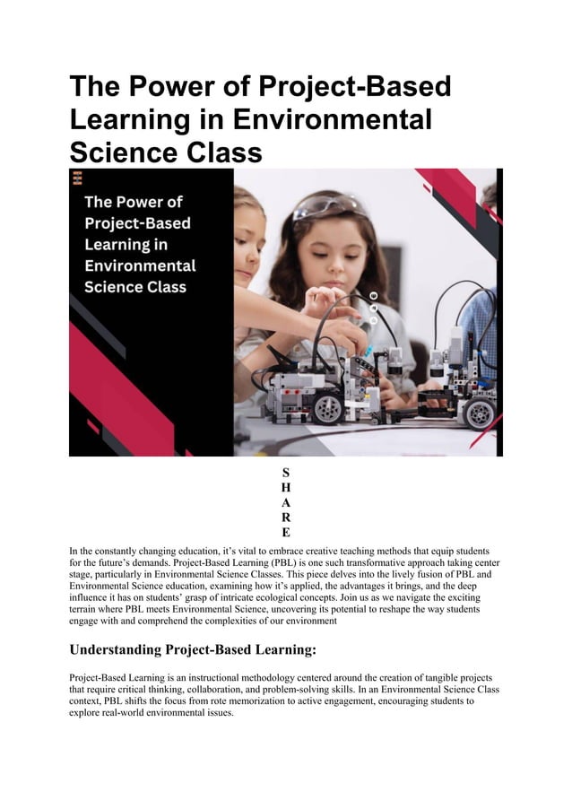 PBL in Environmental Science Class: Meaning. Applications, Benefits ...