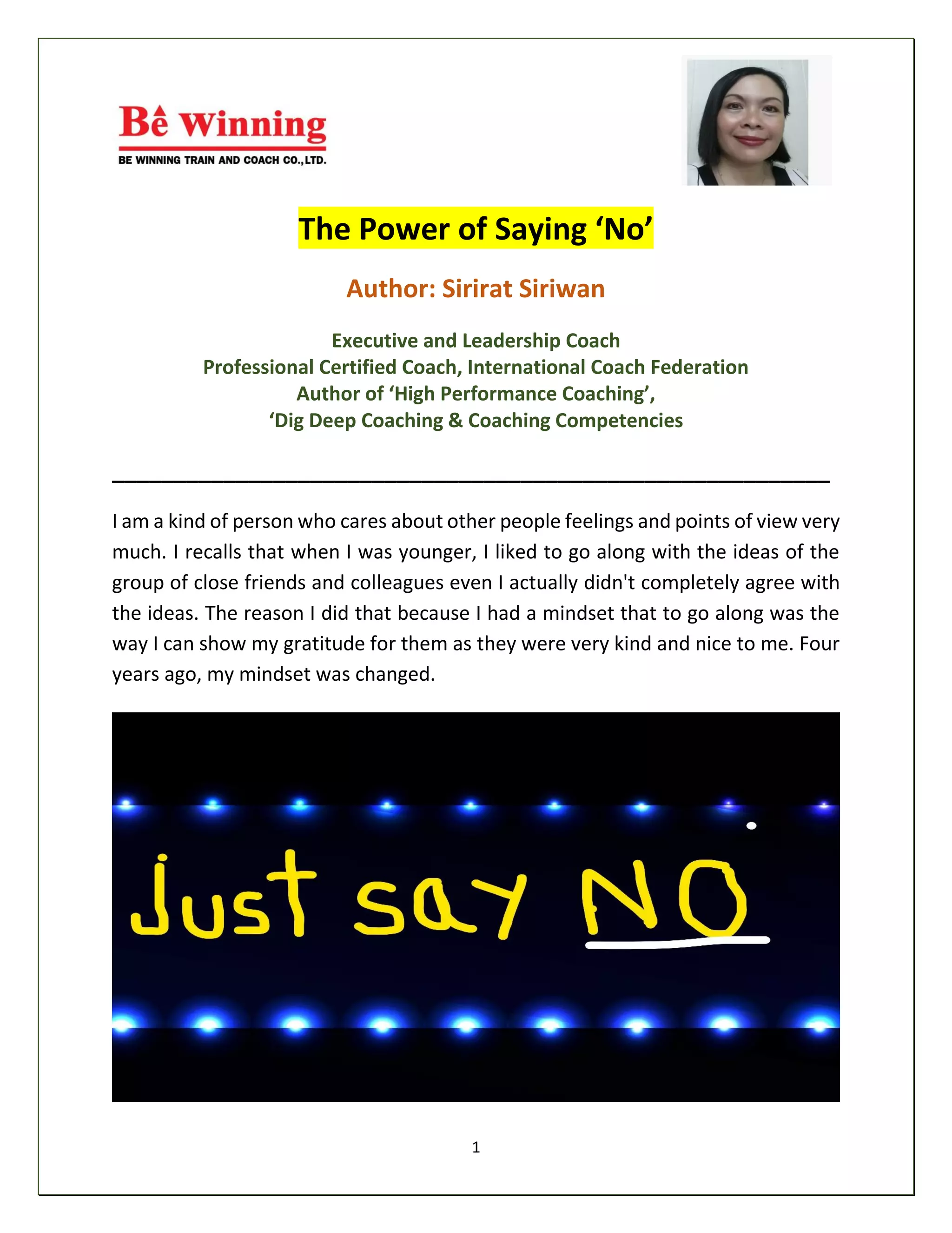 The Power of Saying No | PDF