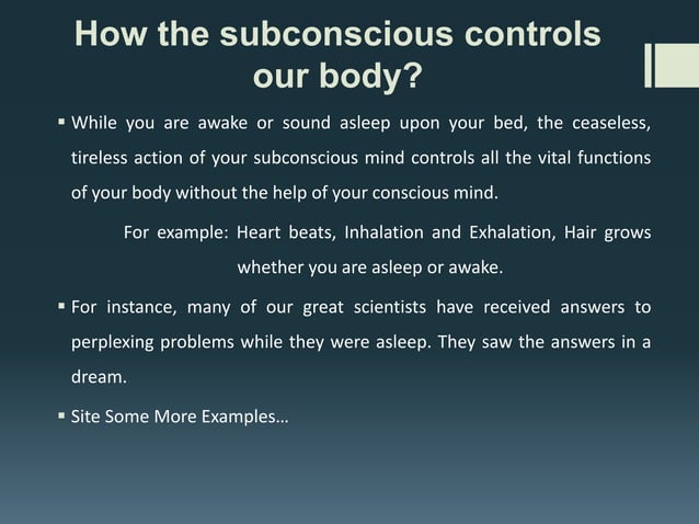 The power of subconscious mind | PPTX | Sleep Disorders | Diseases and ...