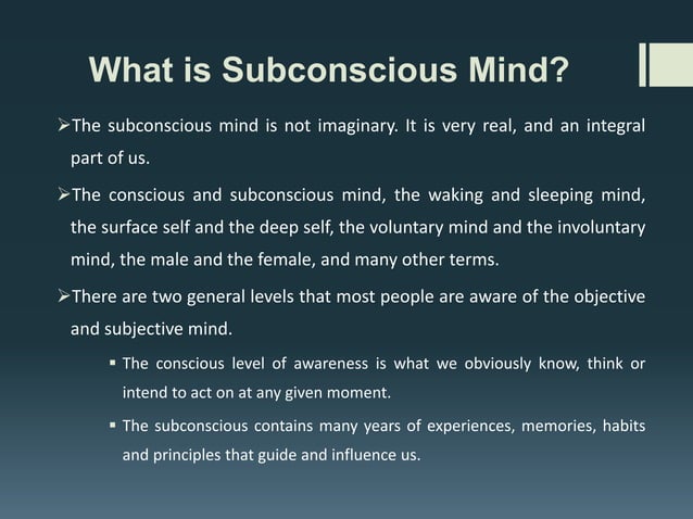 The power of subconscious mind | PPTX | Sleep Disorders | Diseases and ...