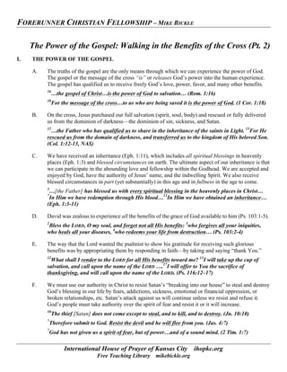 The power of the gospel walking in the benefits of the cross pt 2 | PDF