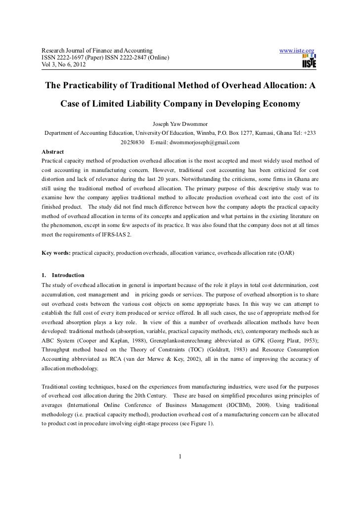 The Practicability Of Traditional Method Of Overhead Allocation