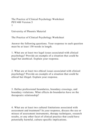 The Practice of Clinical Psychology WorksheetPSY480 Version 5.docx ...