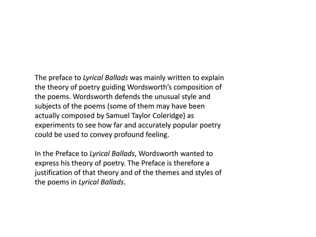 The preface to lyrical ballads | PPTX | Poetry | Books and Literature
