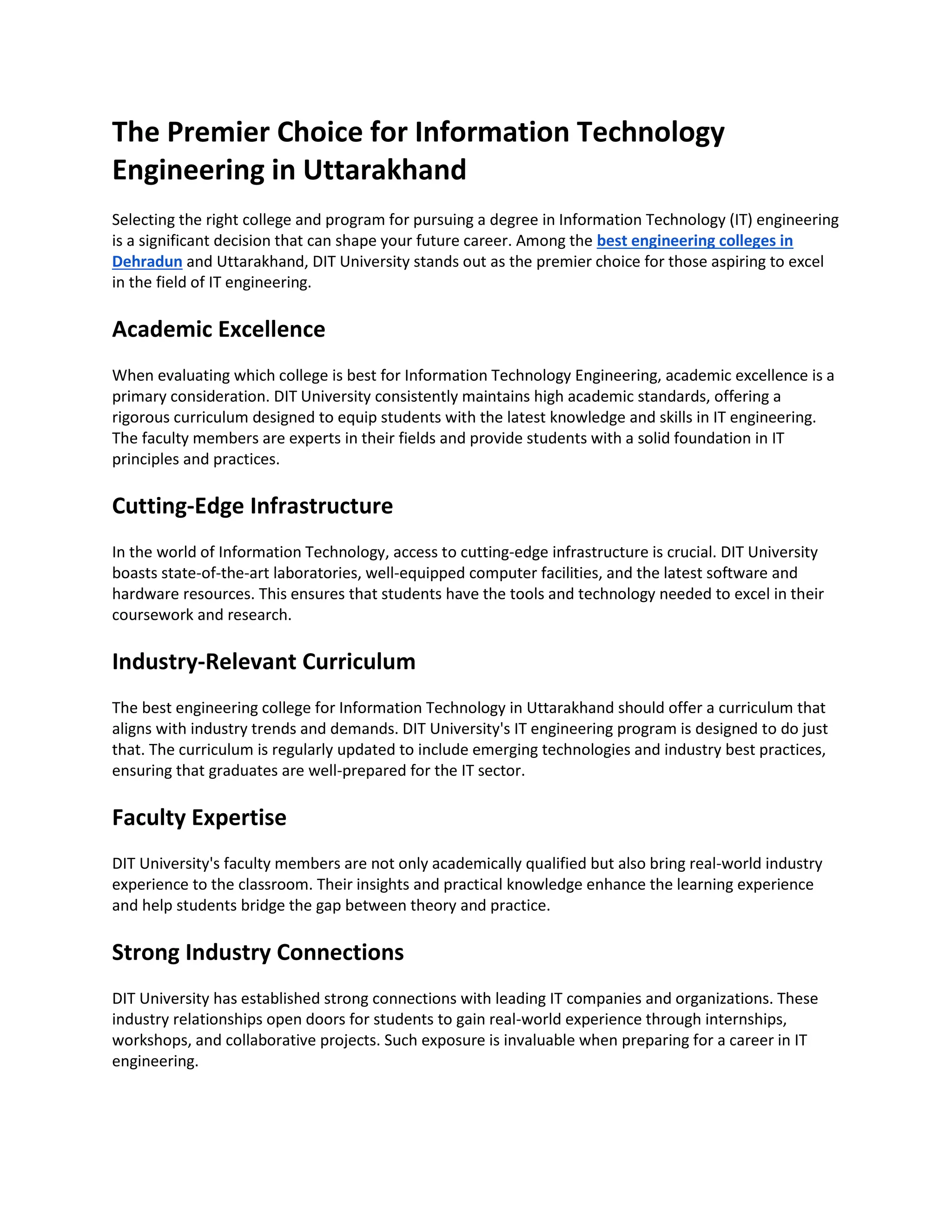 The Premier Choice for Information Technology Engineering in ...