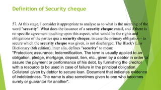 The Presentation for Security Cheques Judgements FOR and AGAINST the ...