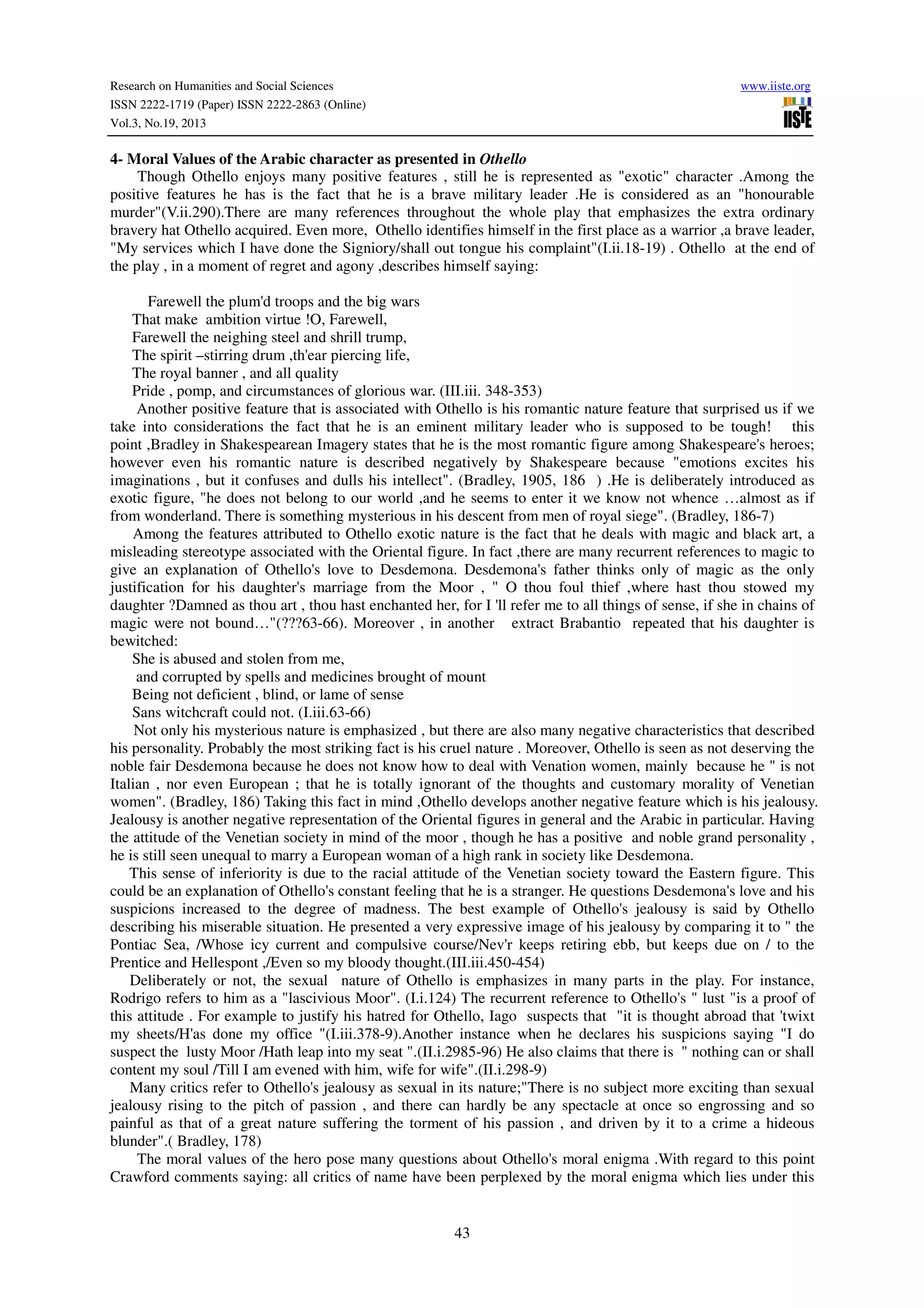 The presentation of the arabic character in shakespeare's othello | PDF