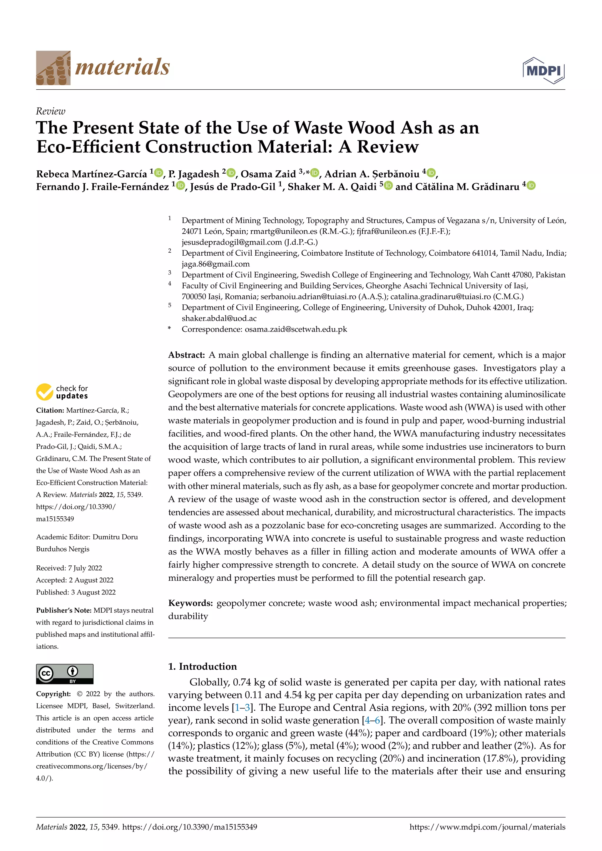 The Present State of the Use of Waste Wood Ash as an Eco-Efficient ...