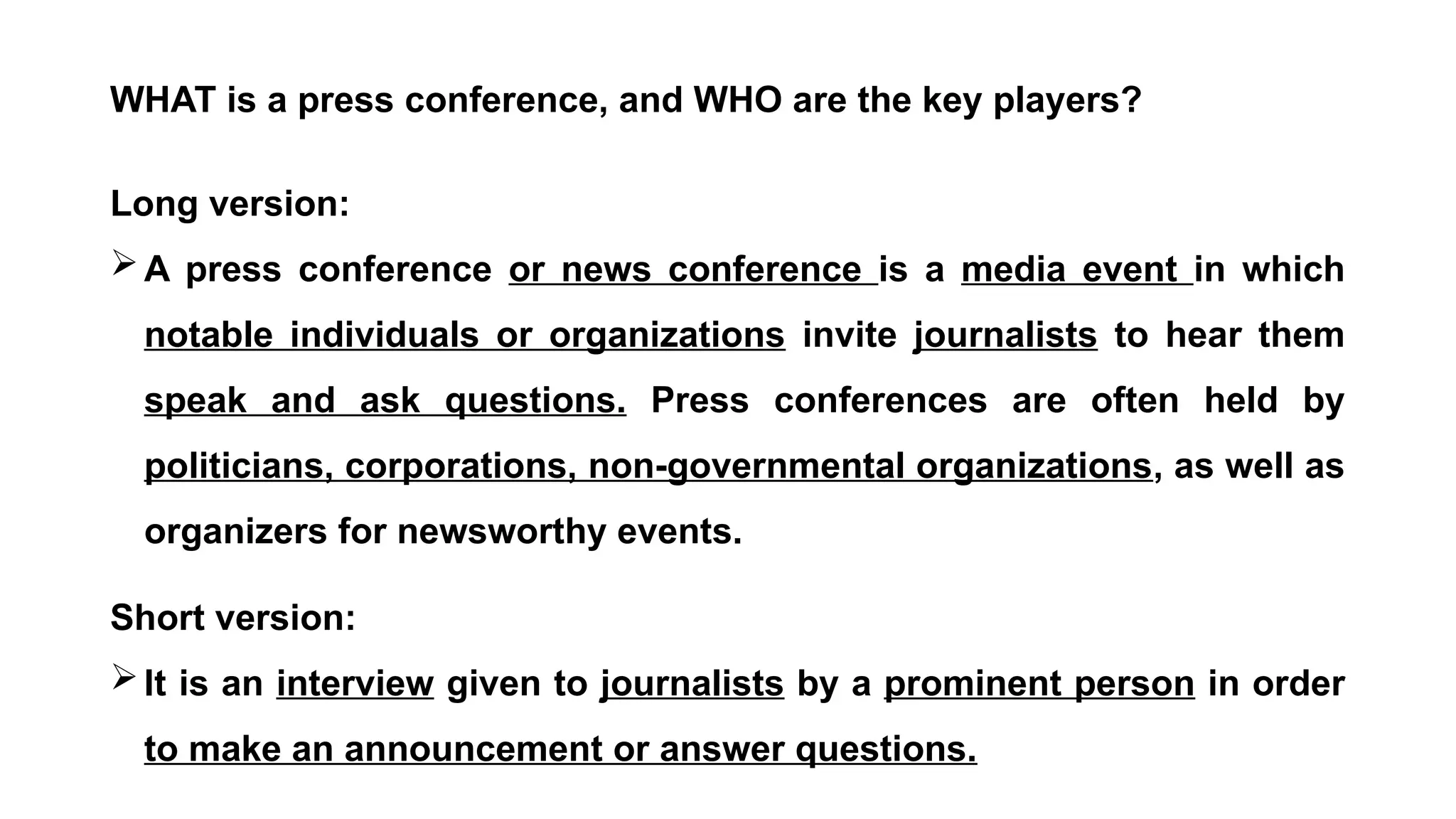THE PRESS CONFERENCE meaning and functions | PPTX