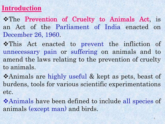 The Prevention of Cruelty to Animal Act, 1960 | PPTX