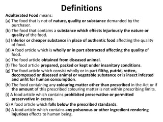 The prevention of food adulteration act, 1954 | PPTX