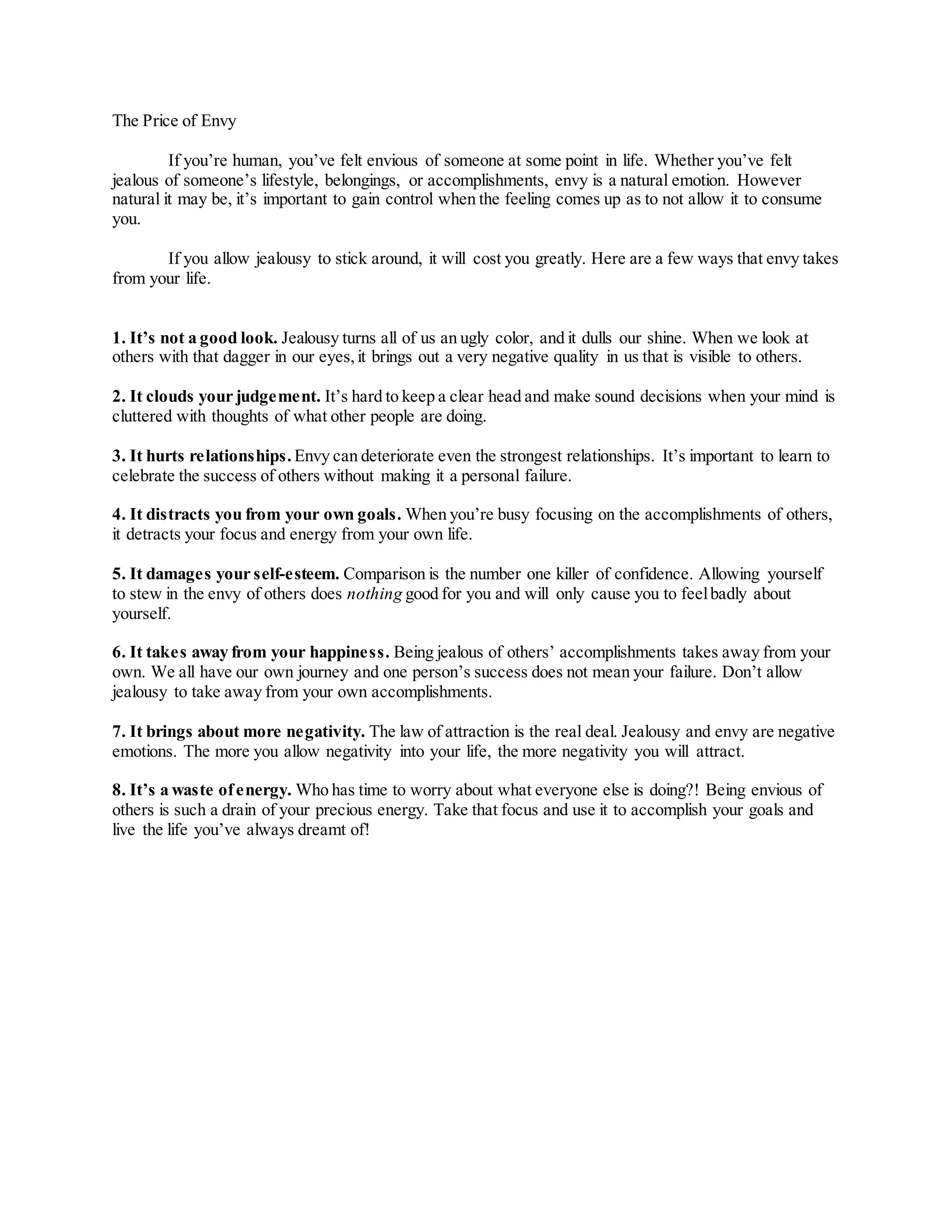 The Price of Envy | DOCX