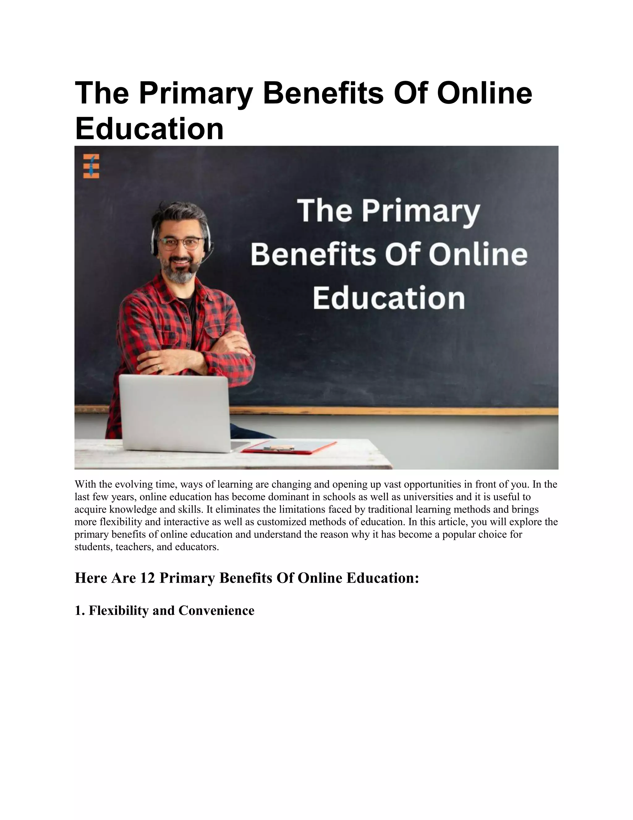 Top 12 Important Benefits Of Online Education | Future Education Magazine | PDF
