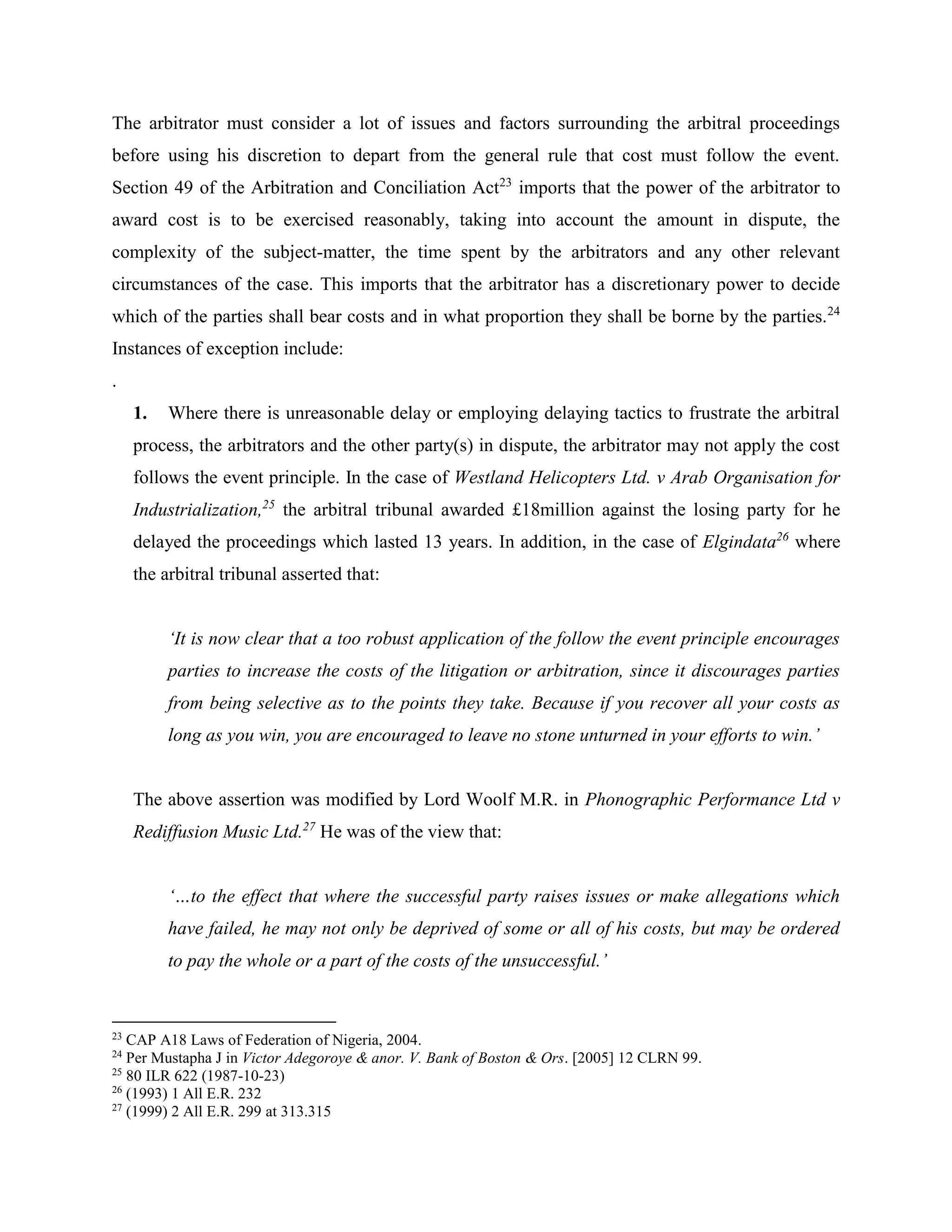 The Principle of Cost Follows the event in Commercial Arbitration | PDF