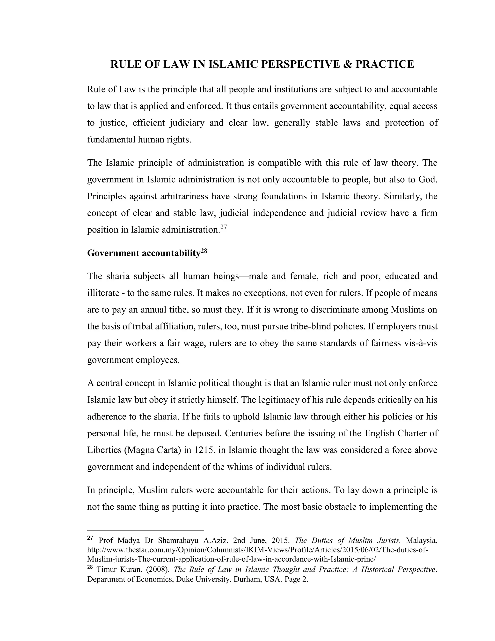 The Principle of Rule of Law and Islamic Jurisprudence | PDF