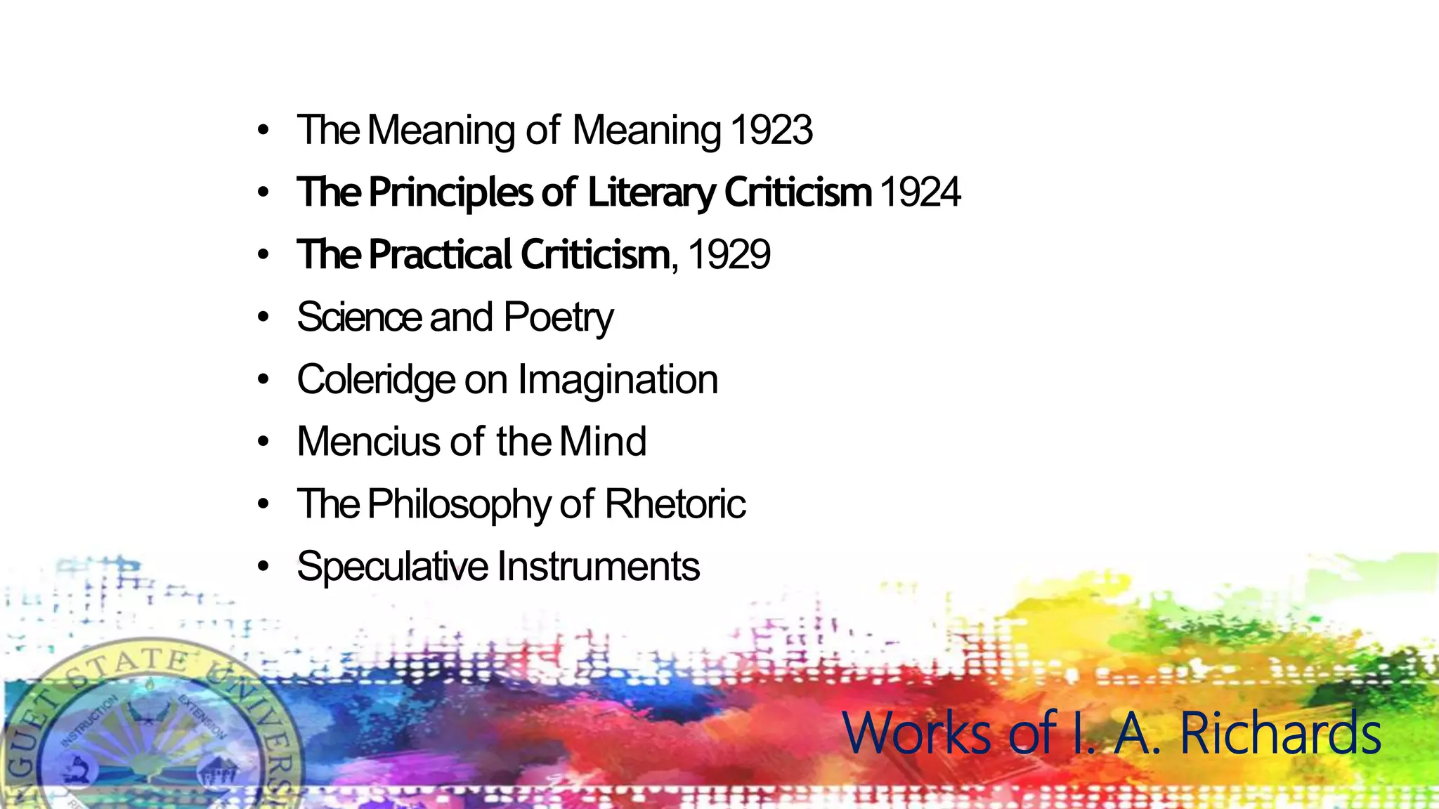 The principles of literary criticism by i. a. richards analysis of the ...