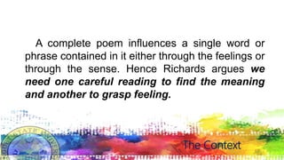 The principles of literary criticism by i. a. richards analysis of the ...