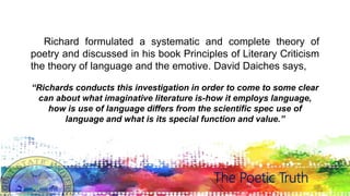 The principles of literary criticism by i. a. richards analysis of the ...