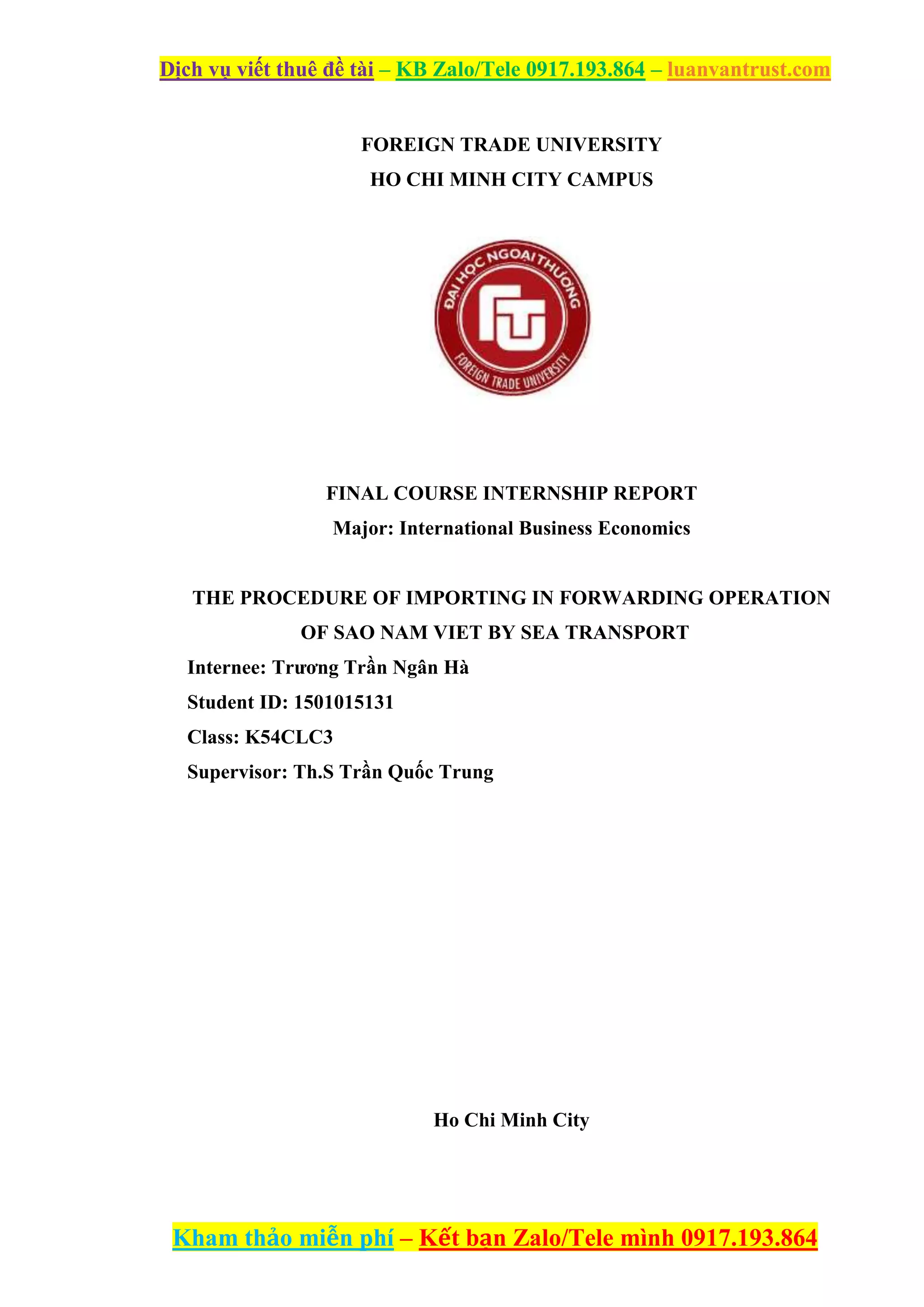 The procedure of importing in forwarding operation of sao nam viet by sea transport.doc