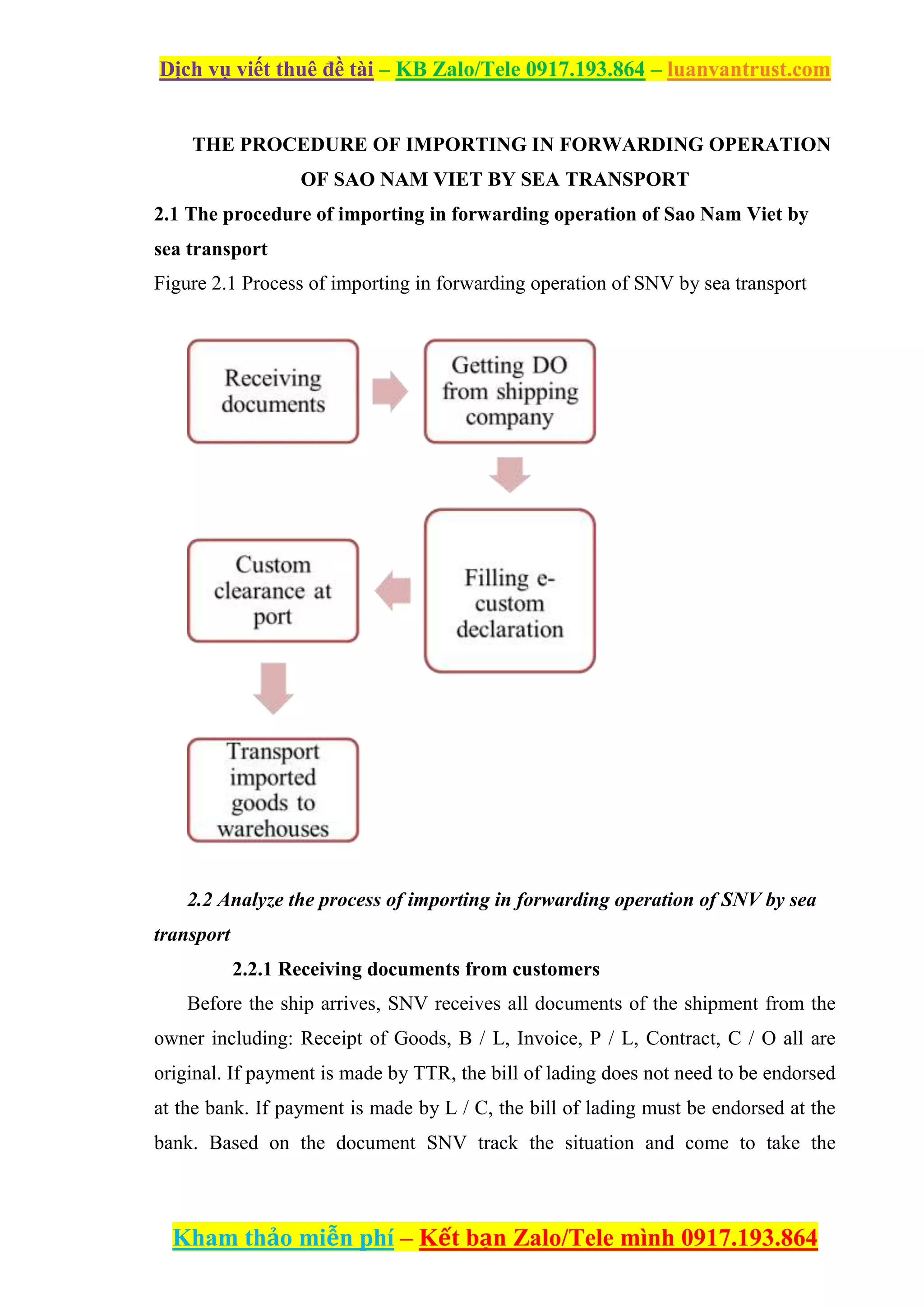 The procedure of importing in forwarding operation of sao nam viet by sea transport.doc
