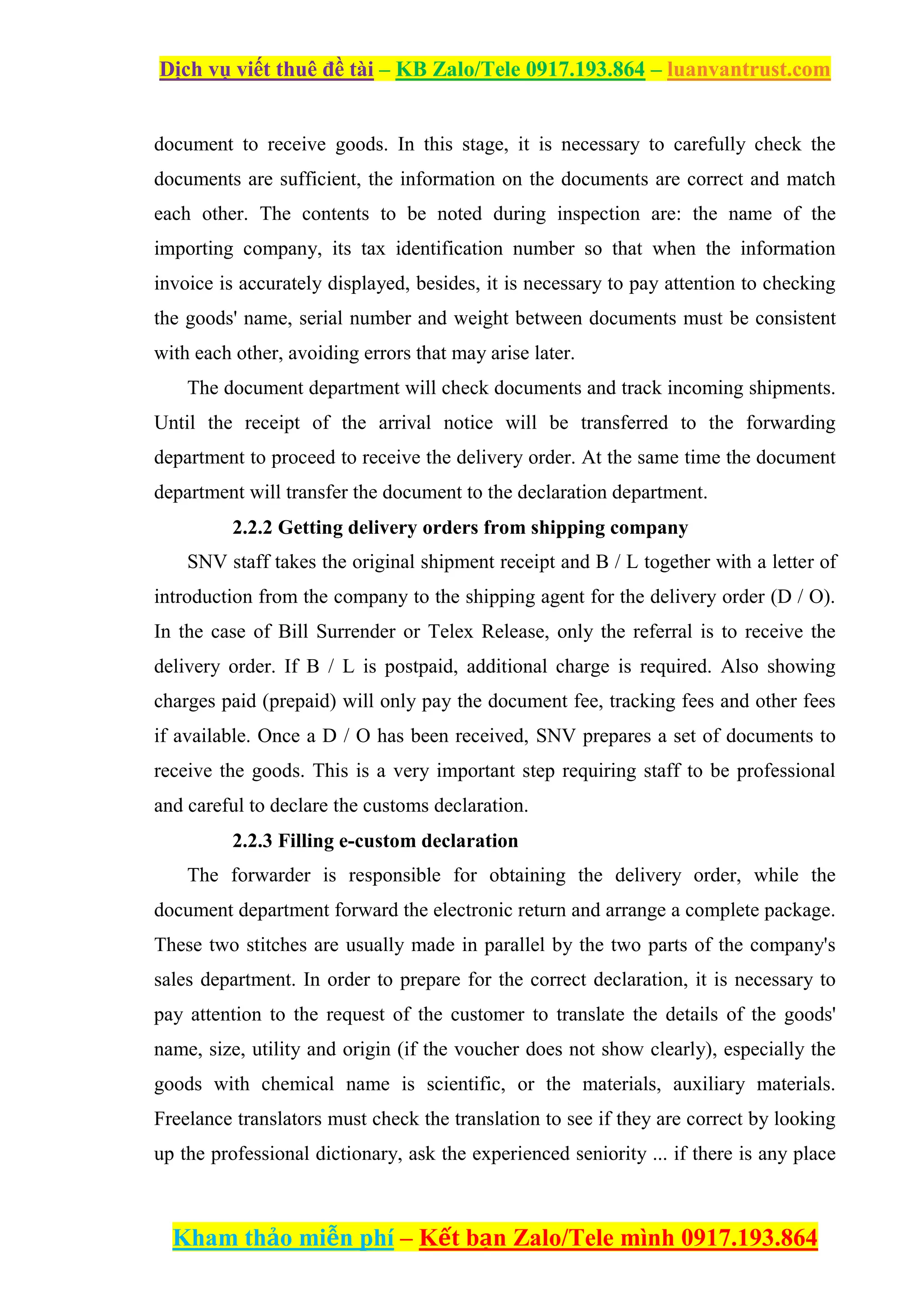 The procedure of importing in forwarding operation of sao nam viet by sea transport.doc