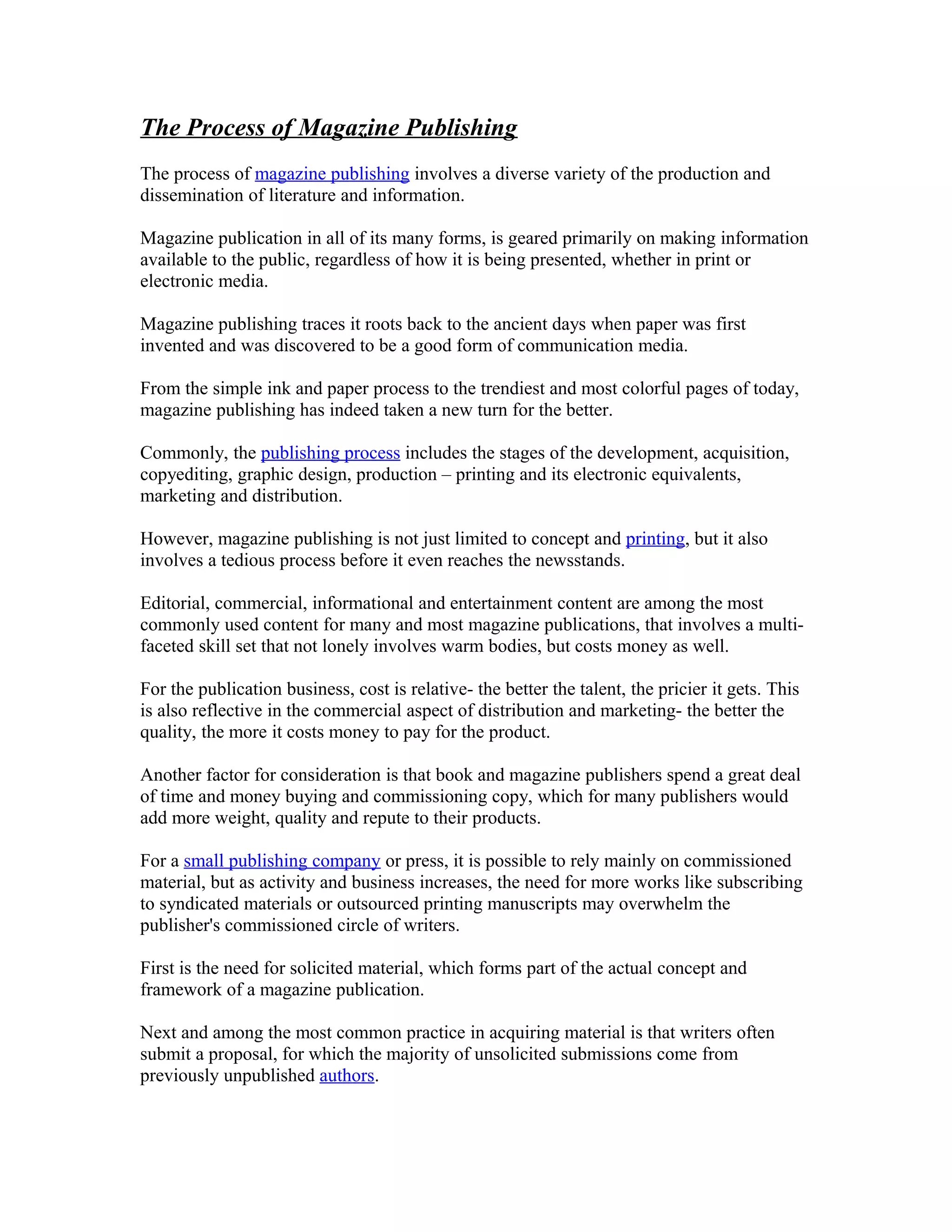 The Process Of Magazine Publishing | PDF