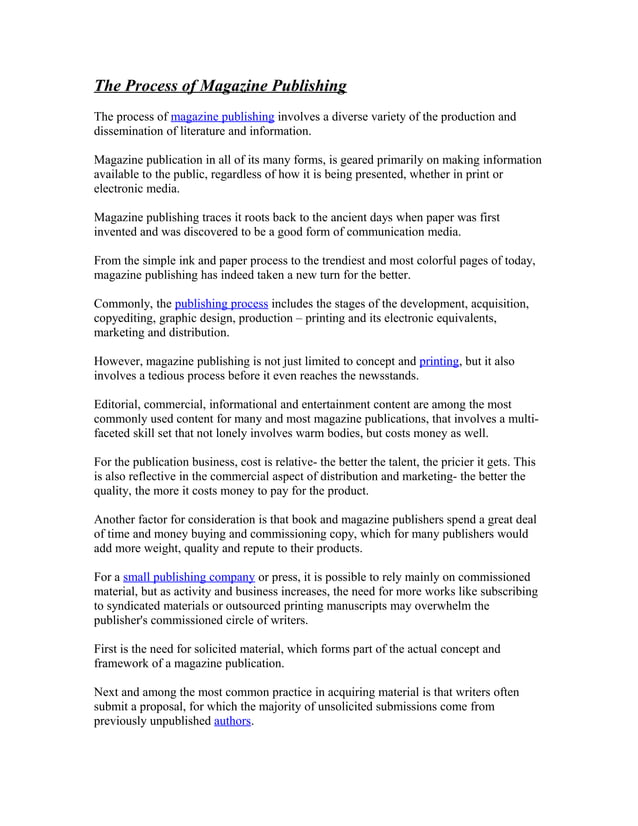 The Process Of Magazine Publishing | PDF