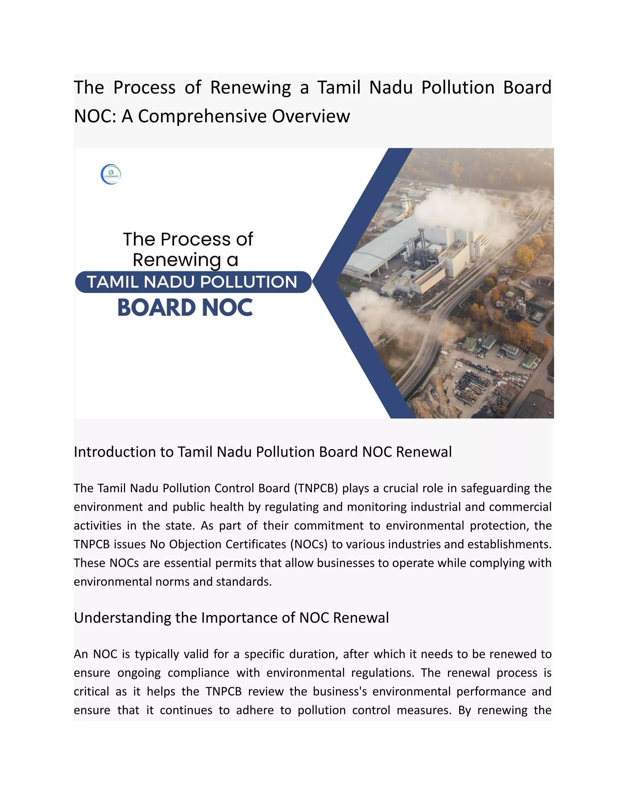 The Process of Renewing a Tamil Nadu Pollution Board NOC_ A ...