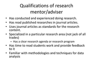 The process of research mentoring | PPTX