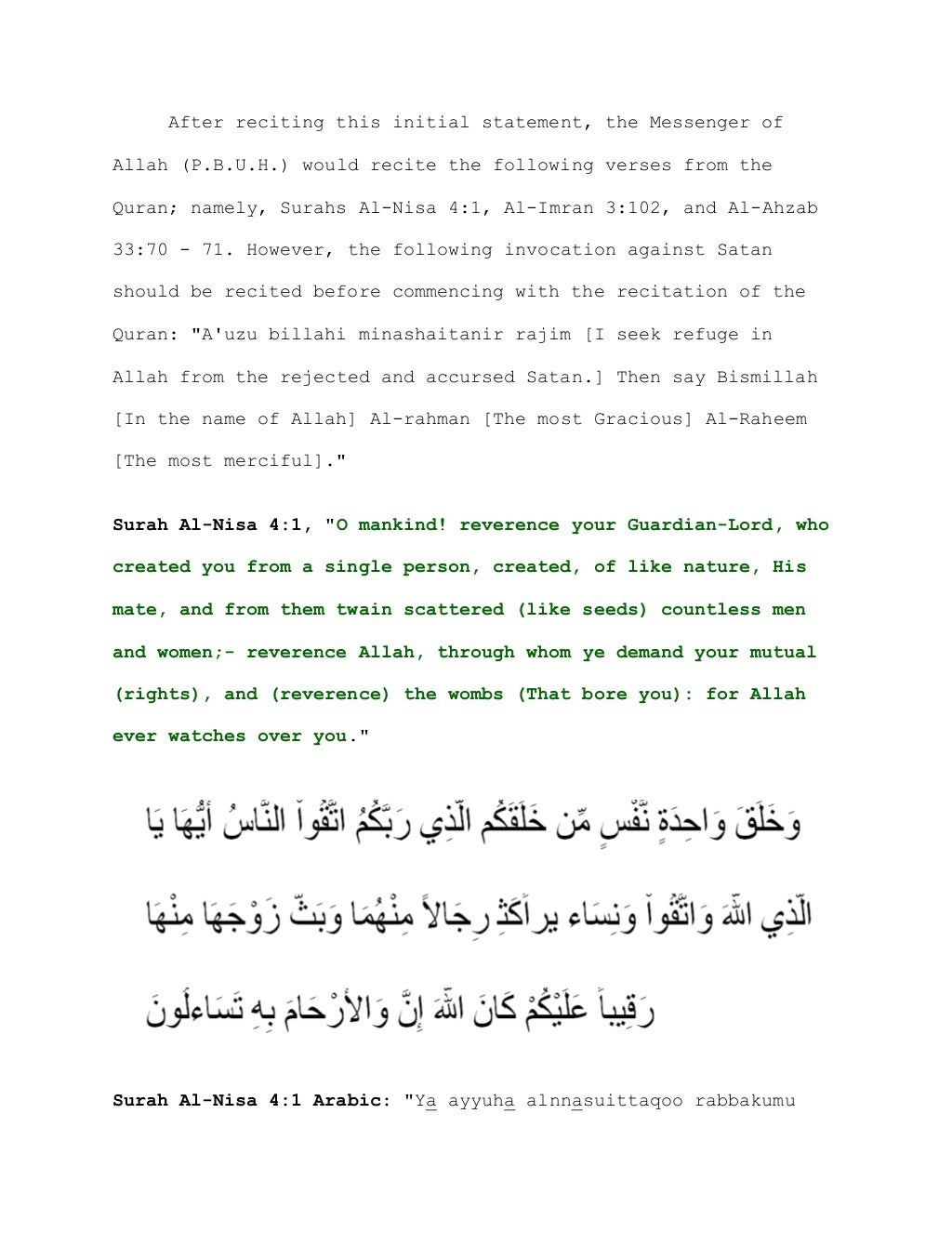 Islamic Marriage Contract Example