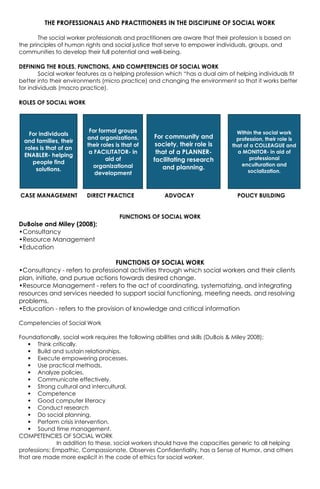 THE PROFESSIONALS AND PRACTITIONERS IN THE DISCIPLINE OF SOCIAL WORK.docx